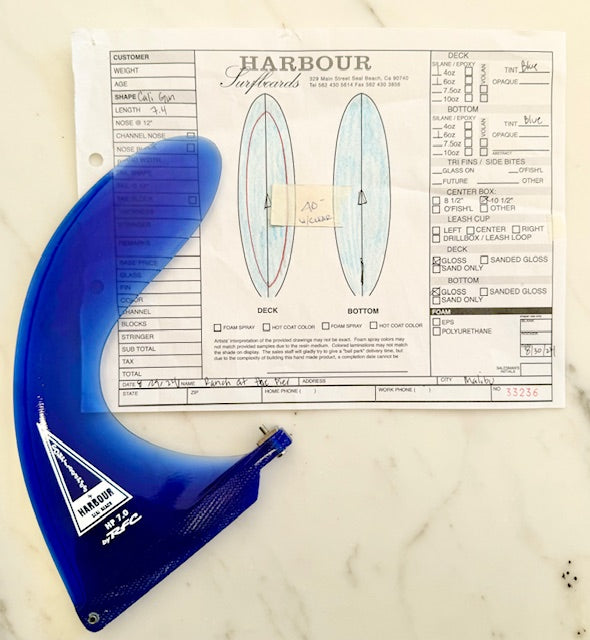 7'4" California Gun Surfboard blue with red pin stripe / single fin ...